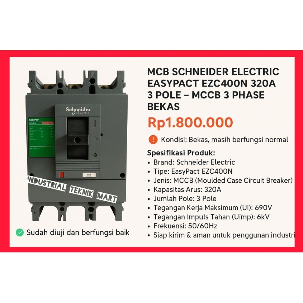 Jual MCB Schneider Electric EasyPact EZC400N 320A 3 Pole – MCCB 3 Phase ...
