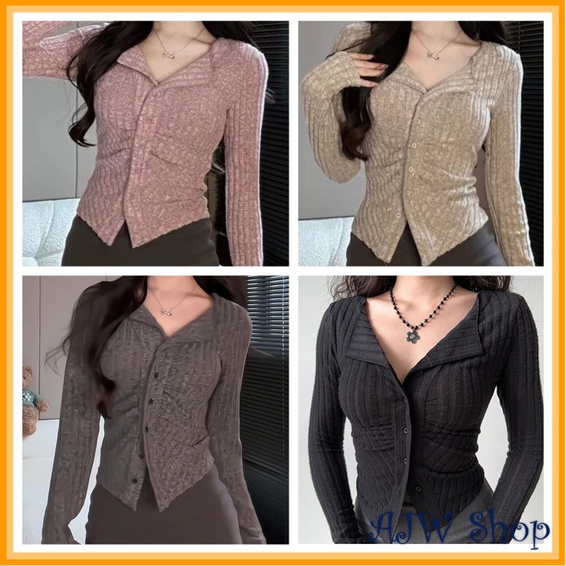 Jual AJW Atasan Wanita Serut Rajut Premium Kekinian XDZ | Baju Wanita Kekinian Knit Kerut Lengan ...