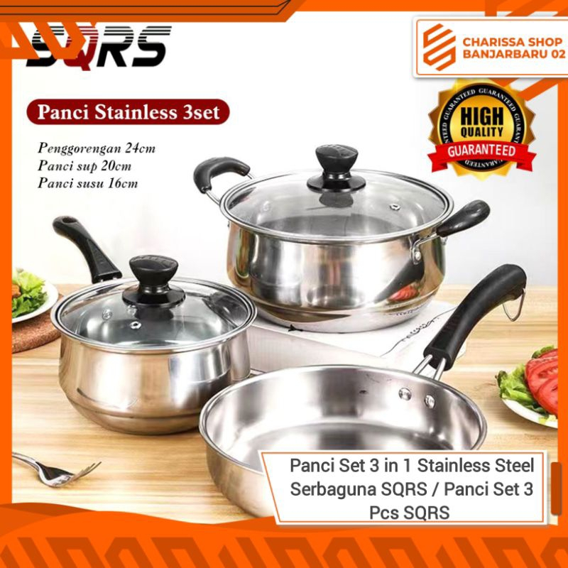 Jual PANCI STAINLESS STEEL 3 SET SQRS panci set serbaguna panci set ...