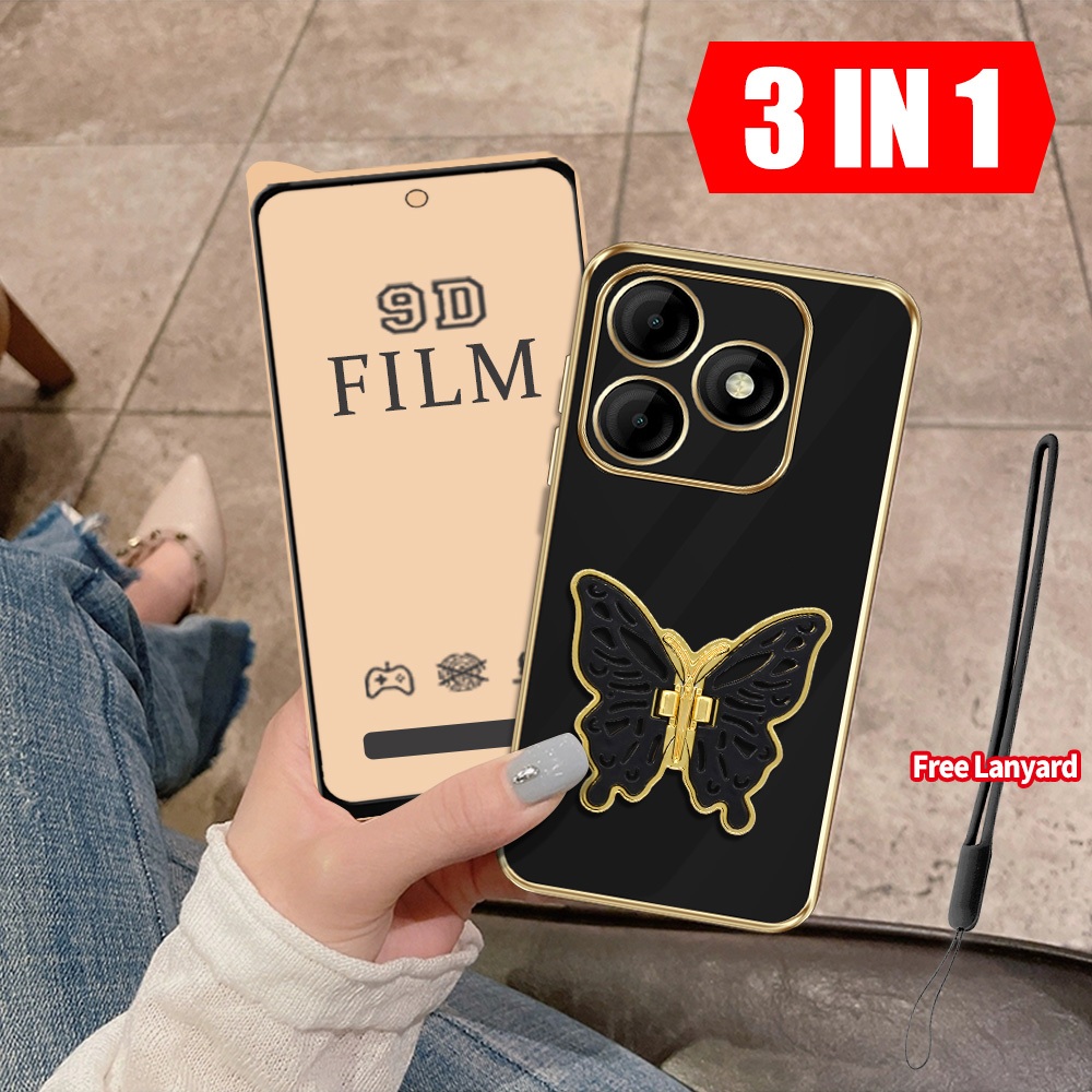 Jual 3 dalam 1 Case HP Itel P55 4G A666L Casing Border Emas dengan Film ...
