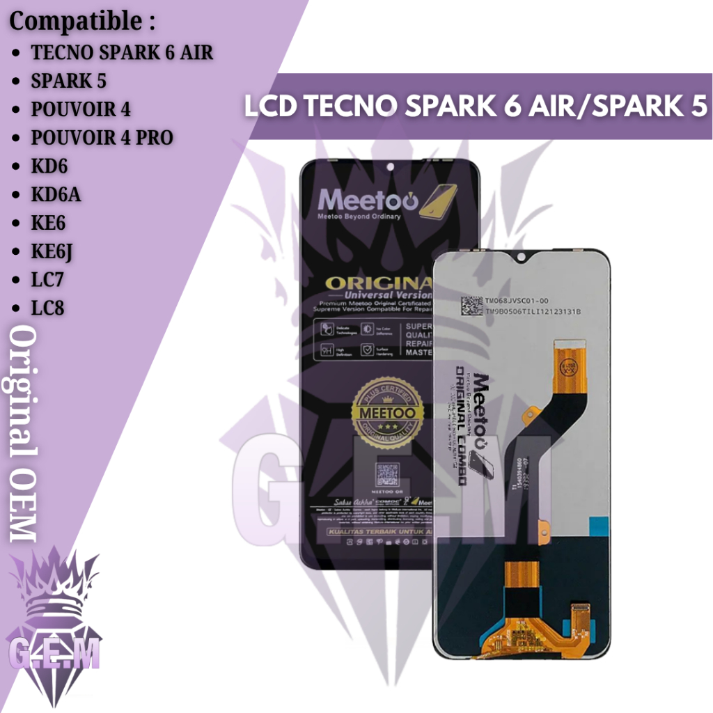 Jual LCD TECNO SPARK 6 AIR / SPARK 5 / POUVOIR 4 / POUVOIR 4 PRO - Kd6 / Kd6a / Ke6 / Ke6j / Lc7 ...