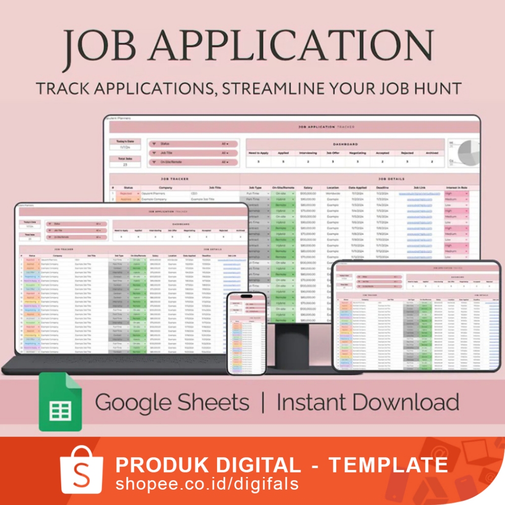 Jual Job Application Tracker GoogIe Sheets, Job Planner, Interview and ...