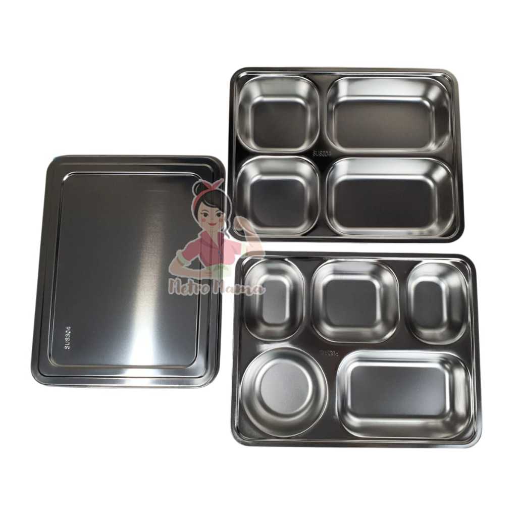 Jual Tray Wadah Tempat Makan Stainless 4 & 5 Sekat 6cm 304 Ompreng ...