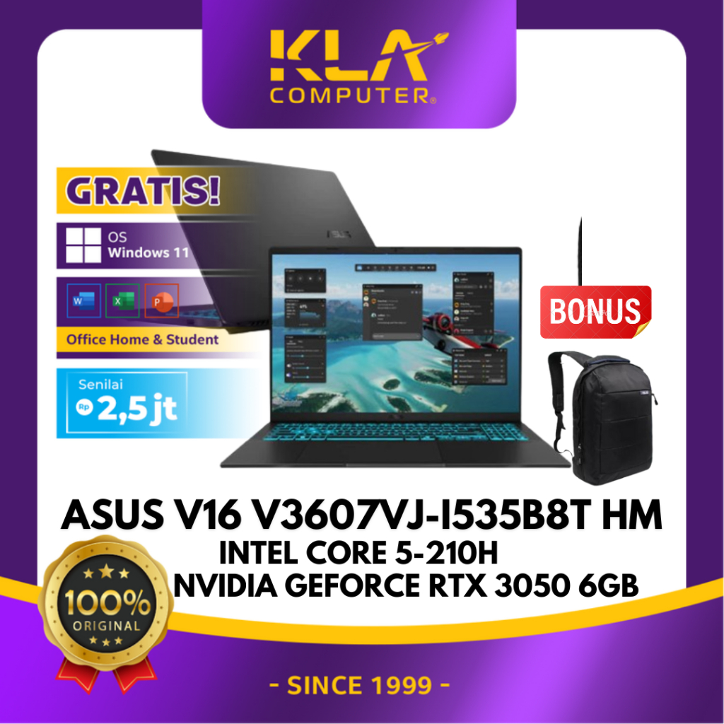 Jual ASUS GAMING V16 V3607VJ I535B8T HM Core 5 210H/16GB/512GB SSD/RTX3050/16" WUXGA/W11 ...
