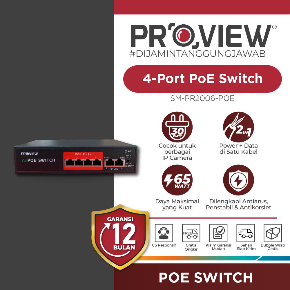 Jual Unmanaged POE Switch 2 Port Uplink Original Proview untuk CCTV ...