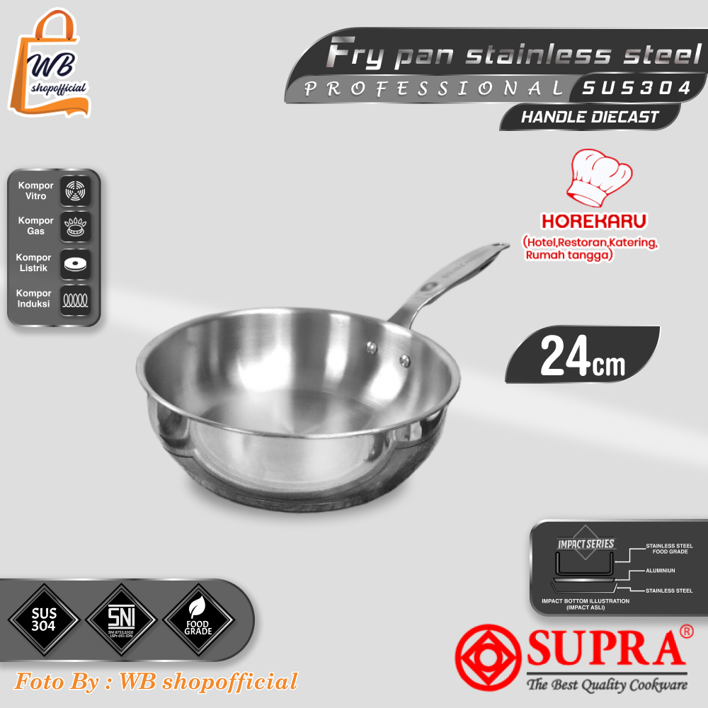 Jual SUPRA New Panci fry pan 24cm stainless steel SUS 304 professional series / semi stir wok ...