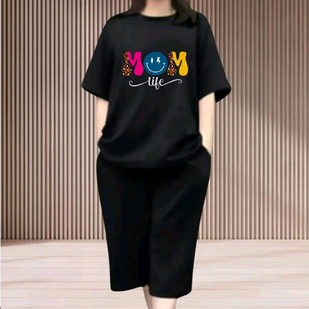 Jual Setelan Kulot Jumbo Wanita Dewasa Celana 3/4 Gambar MoM | Shopee ...
