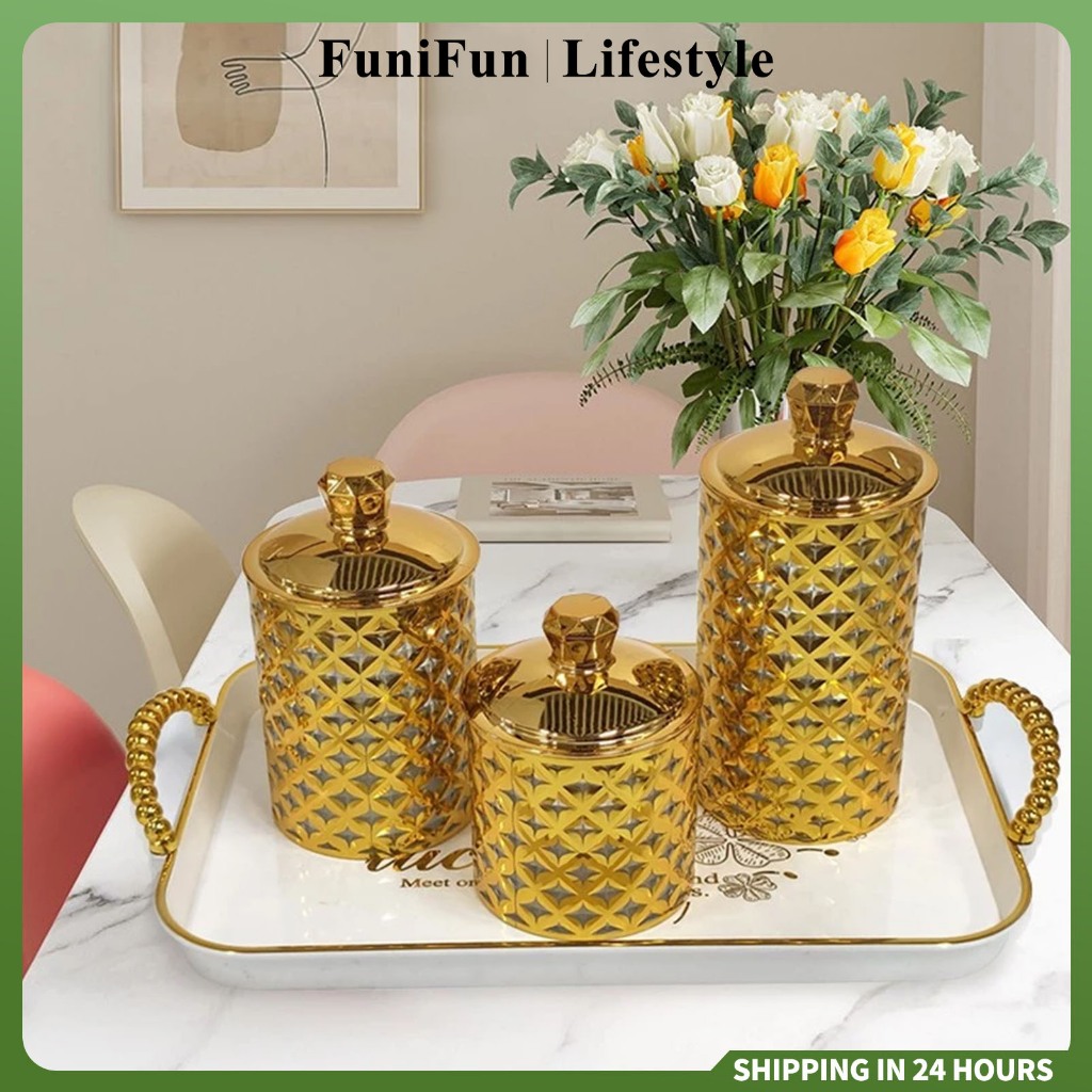 Jual FuniFun Toples Aklirik Kedap Udara Emas/Toples Mewah Aesthetic ...