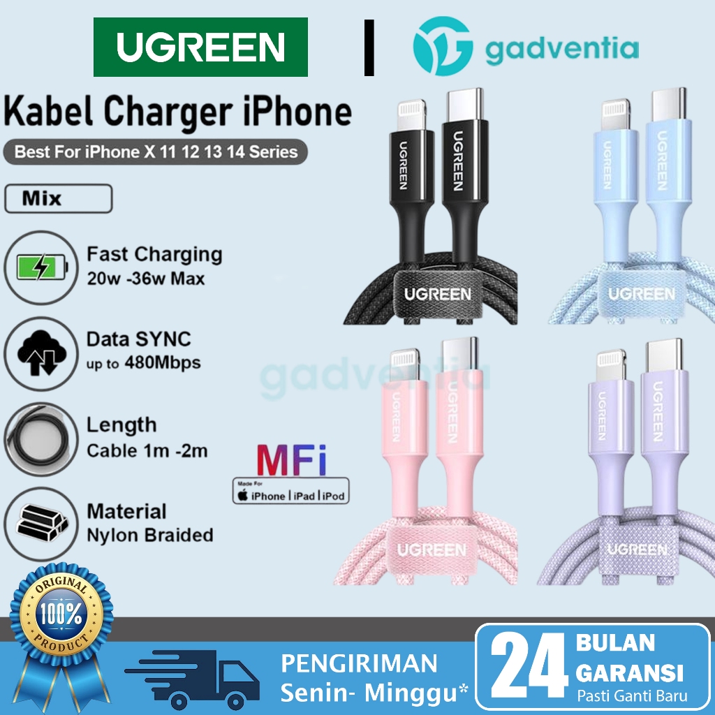 Jual UGREEN Kabel Data Lightning iPhone 11 12 13 14 Pro Max MFi Nylon ...