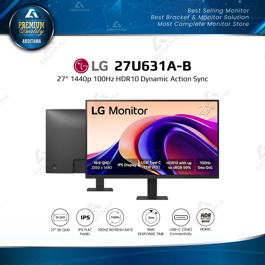 Jual Monitor LED LG 27U631A-B 27" 1440p 2K QHD 100Hz USB-C 15w HDR10 HDMI 2.0x2 with up to 99% ...