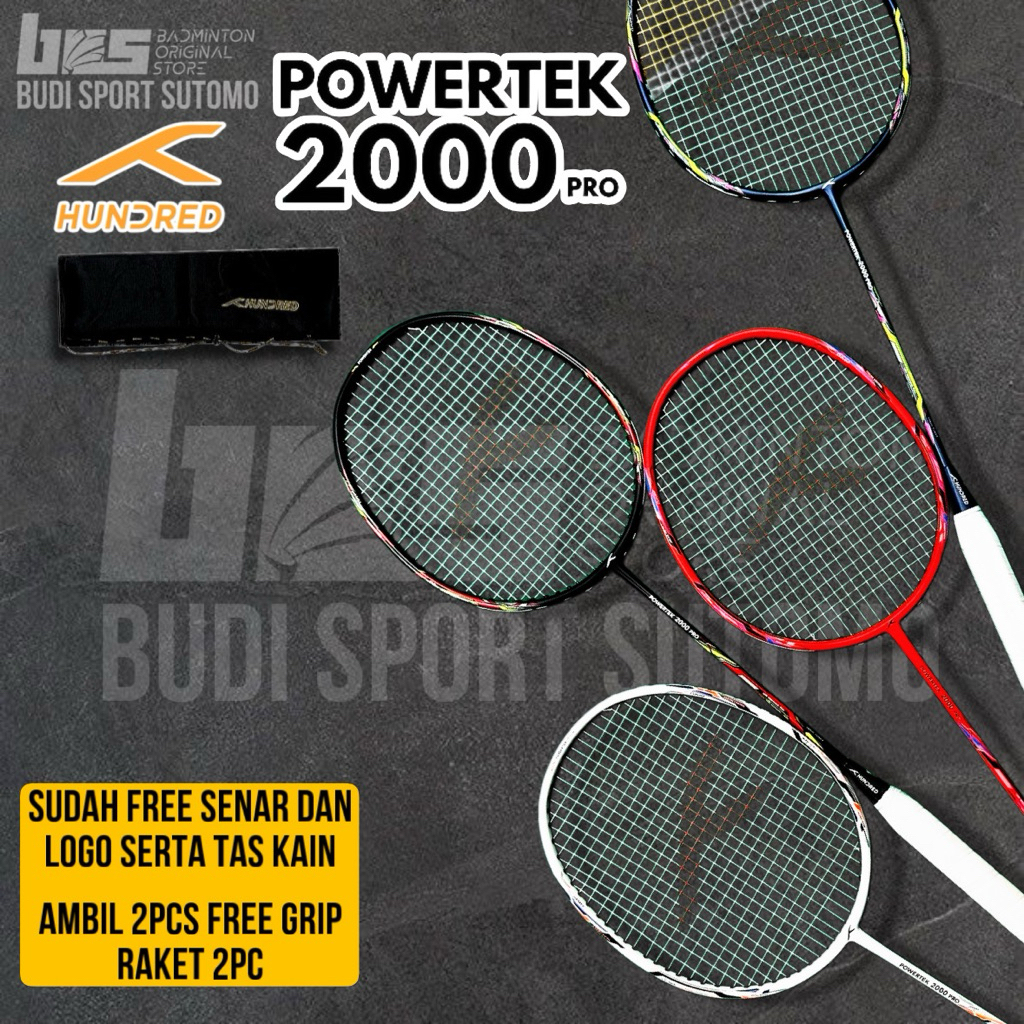 Jual RAKET BADMINTON HUNDRED POWERTEK 2000 PRO FREE TERPASANG SENAR DAN LOGO DAN TAS KAIN ...