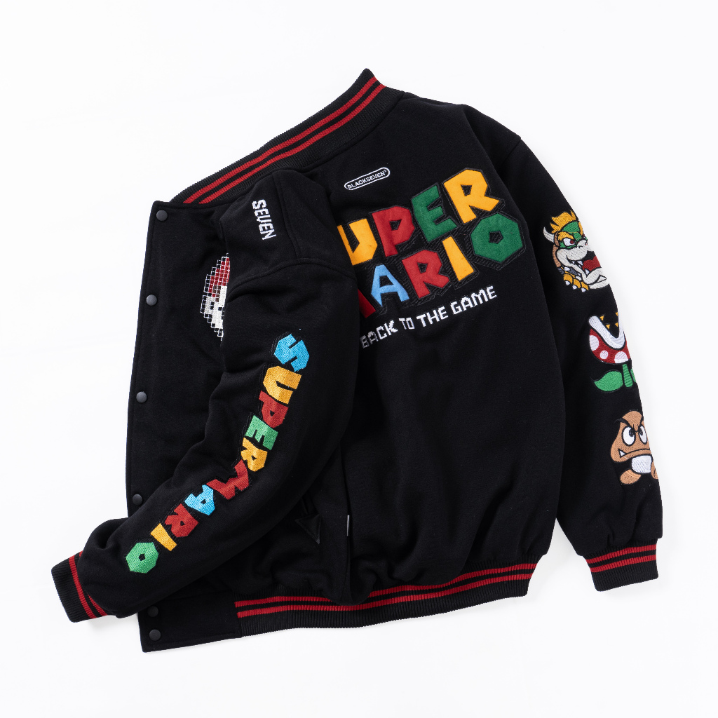 Jual Blackseven | Varsity Jacket | Super Mario | Black Edition | Shopee ...