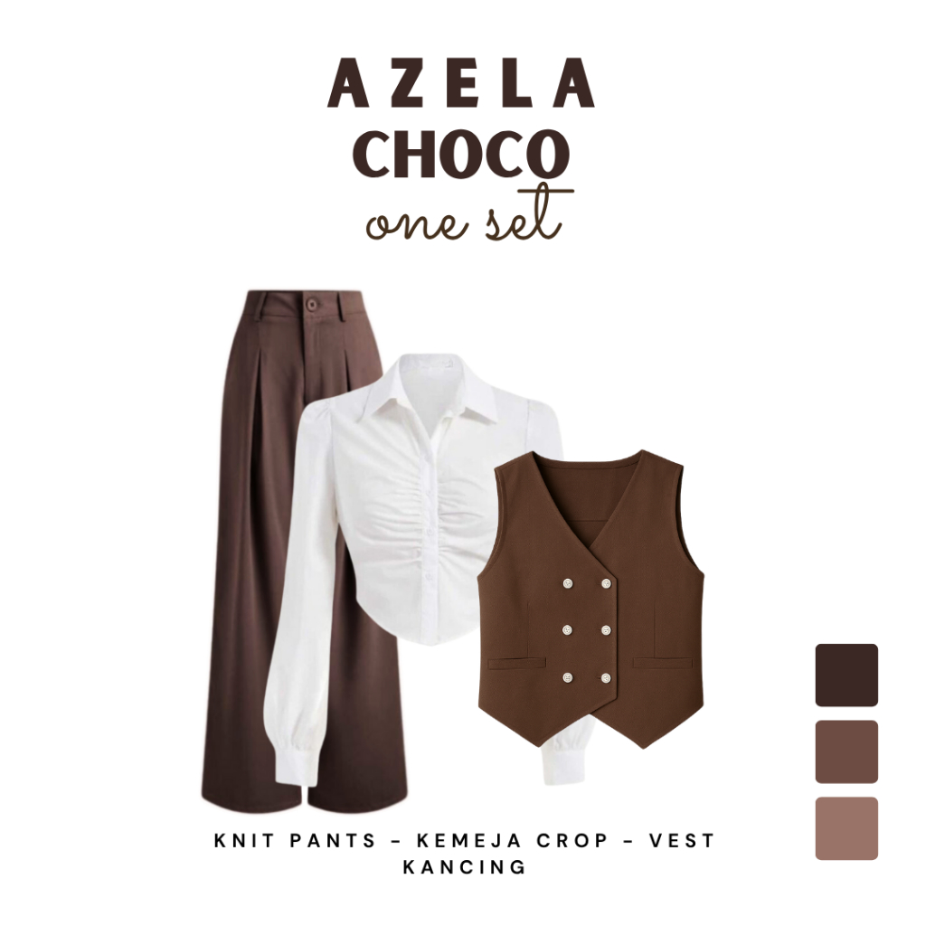 Jual One Set Outfit Vintage (Kemeja Crop, Vest Brownies, Celana Coffee ...