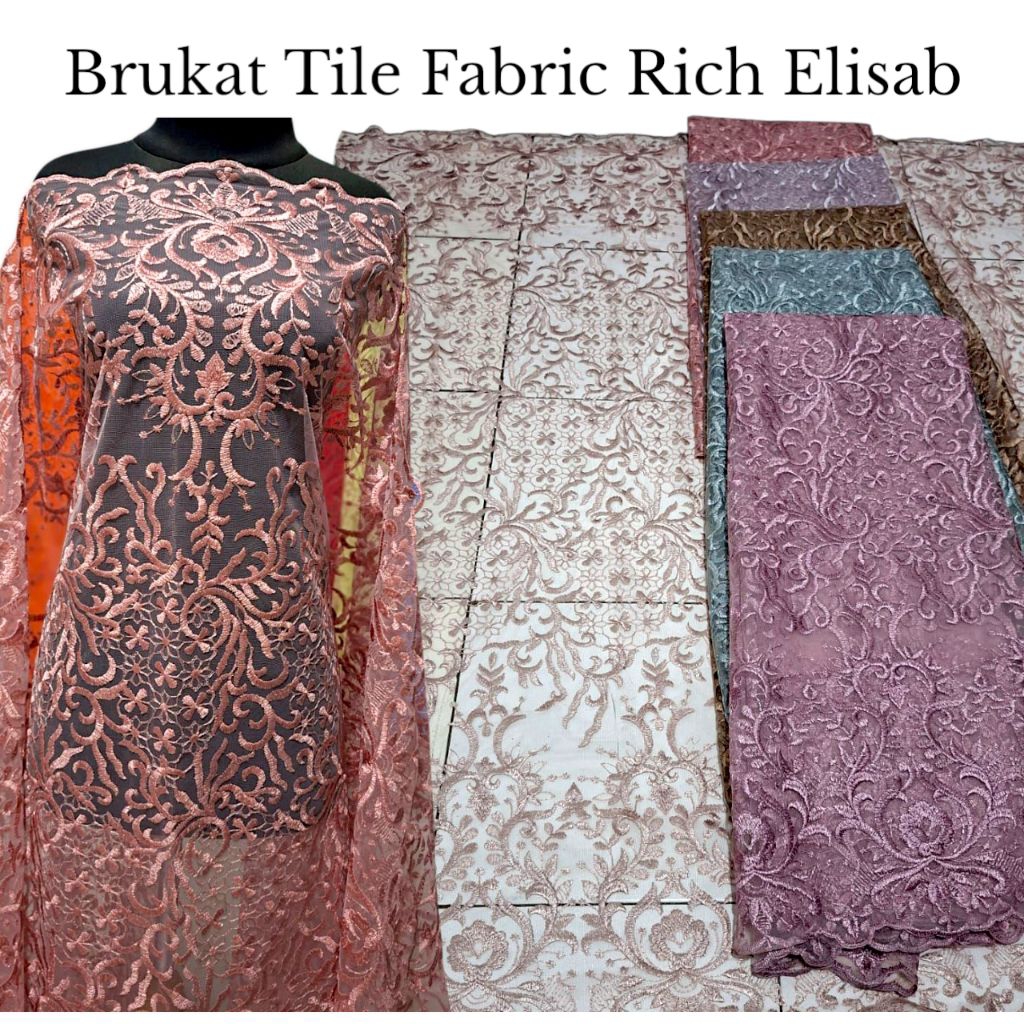 Jual 1/2 Meter Kain Brukat Tile Fabric Rich Elisab Tule Prancis Rambat ...