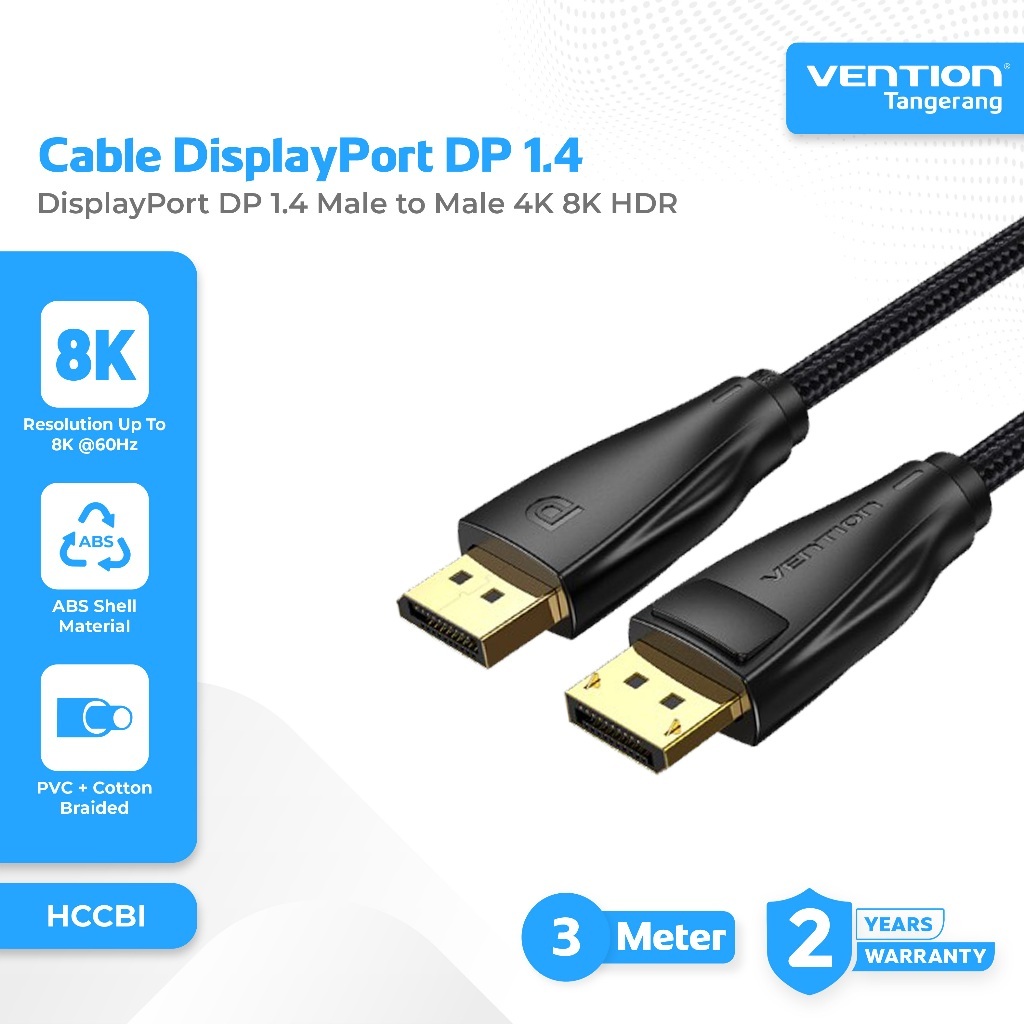 Jual VENTION HCCBI Kabel Display Port DP 1.4 Male to Male 3M 3 Meter 4K ...