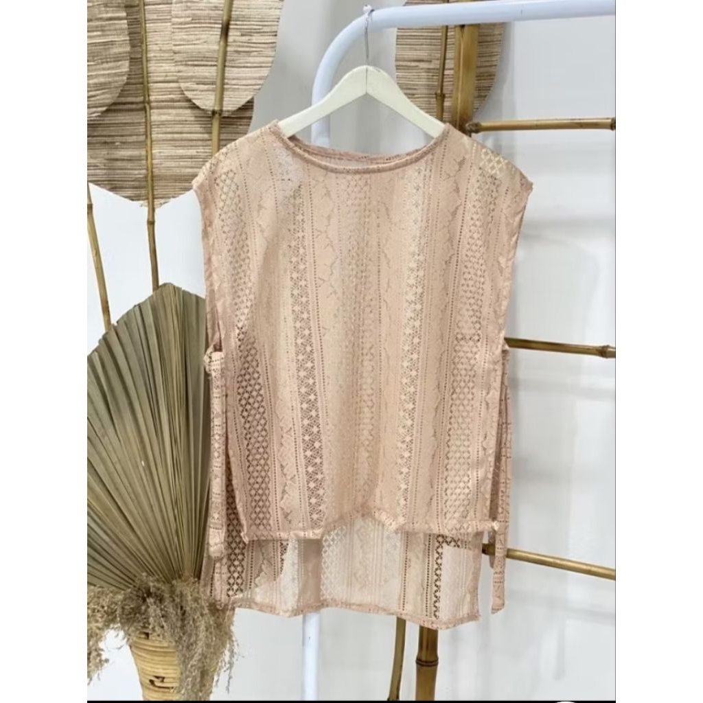 Jual Vest brukat outer rompi atasan wanita motif tali samping | Shopee ...