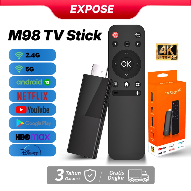 Jual M98 Set Top Box Android 12 Smart TV Stick 4K HD WiFi – 8GB RAM 128GB ROM – Support Netflix ...