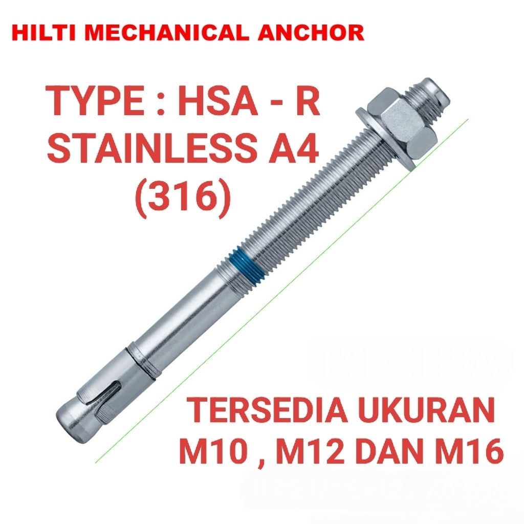 Jual HILTI DYNABOLT DINABOLT WEDGE ANCHOR ANGKUR HSA-R M10 X 98MM SUS ...