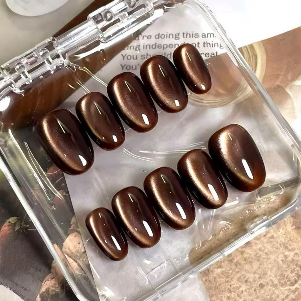 Jual Press On Nails Cat Eye Coklat Mahogany/ Nailart/ Kuku Palsu/ Cat ...