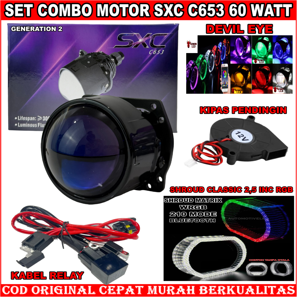 Jual ORIGINAL PAKET COMBO BILED SXC PROJIE BILED SXC C653 2,5 INCHI 60 WATT BLUELENS SXC C653 60 ...