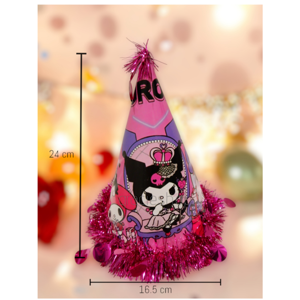 Jual Topi Kerucut Kuromi / Topi Ultah anak / Topi Motif Kuromi / Topi ...