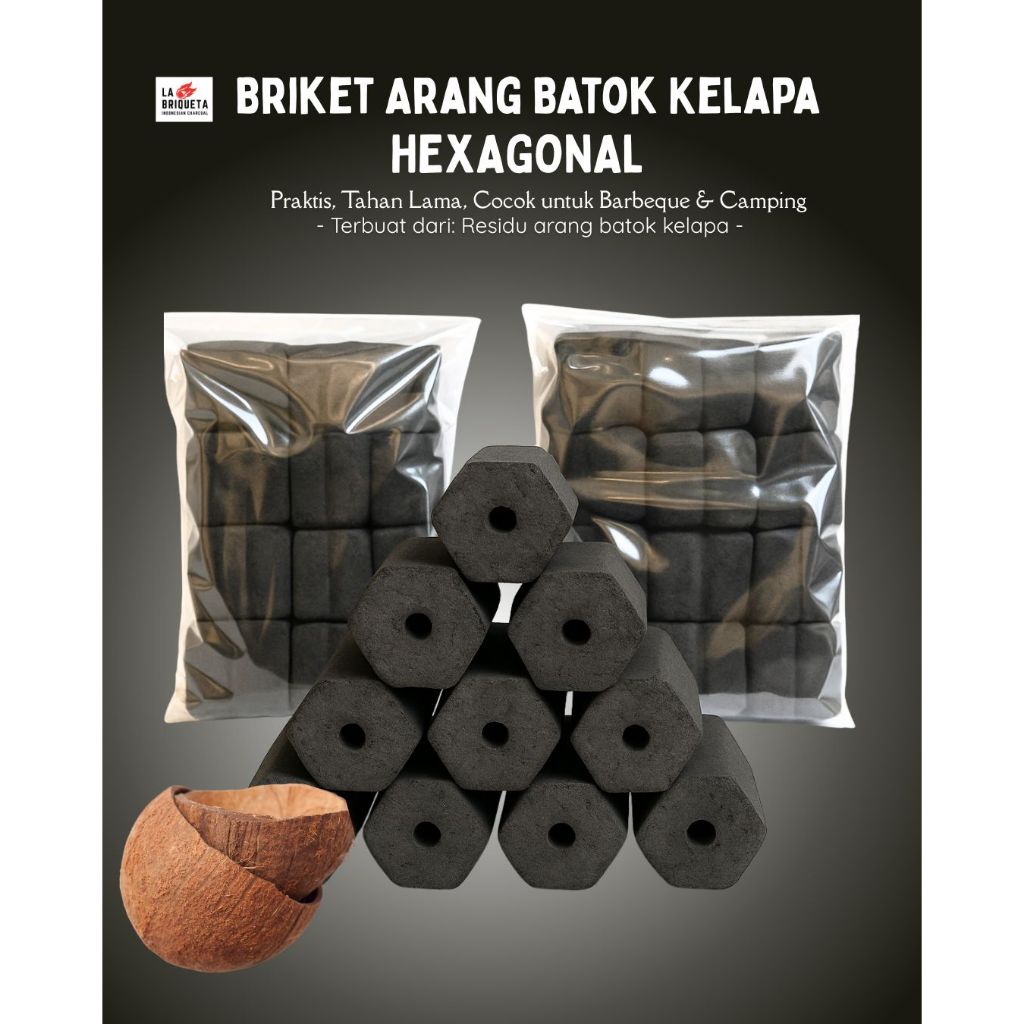 Jual ARANG BRIKET KELAPA PREMIUM 1 KG HEXAGONAL | Shopee Indonesia