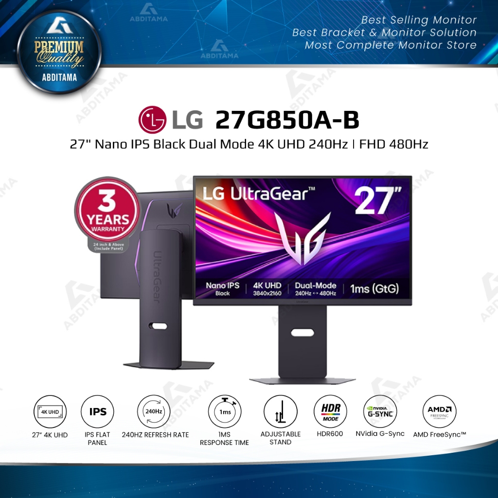Jual Monitor LED LG UltraGear 27G850A-B 27G850A 27" Nano IPS Black Gaming Monitor Dual Mode 4K ...