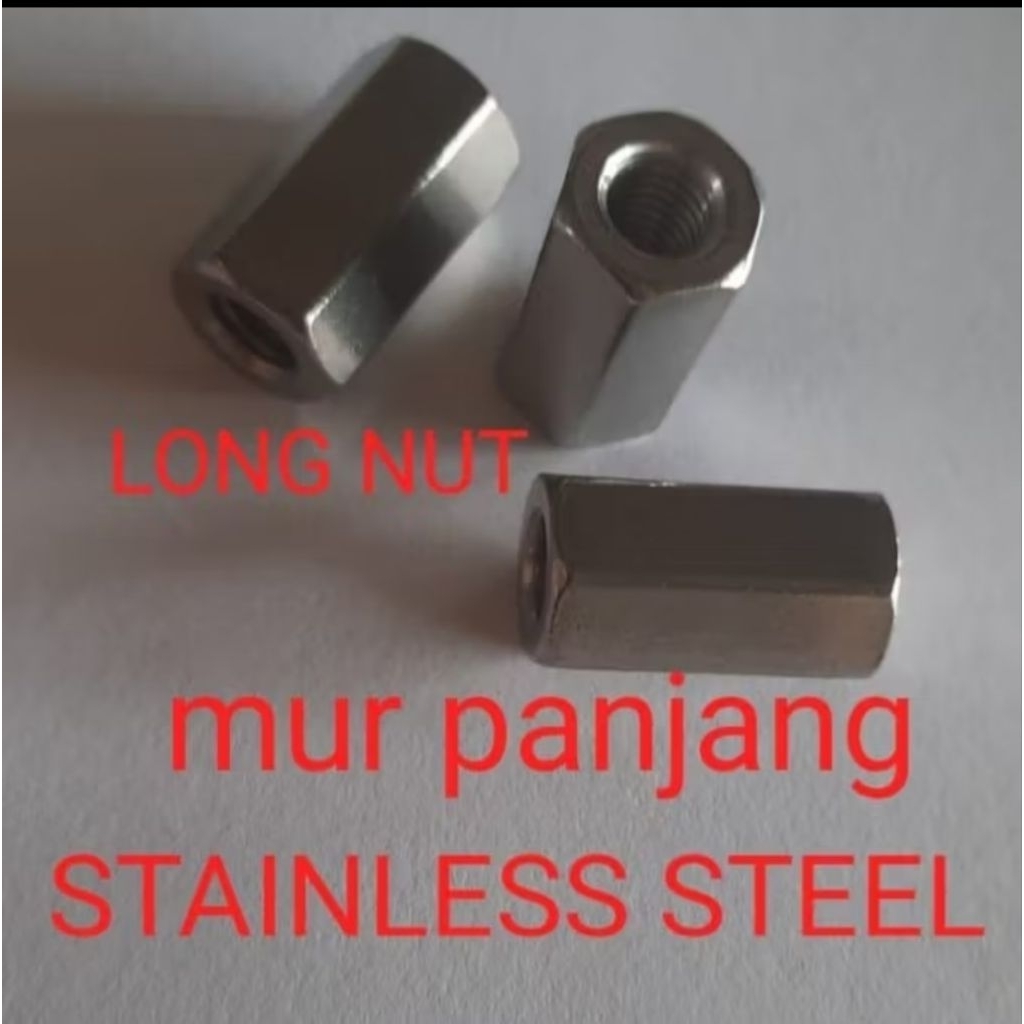 Jual long nut stainless 304 M8 kunci 13 drat pitch 1.25 stainless 304 / mur panjang sus304 M8 ...