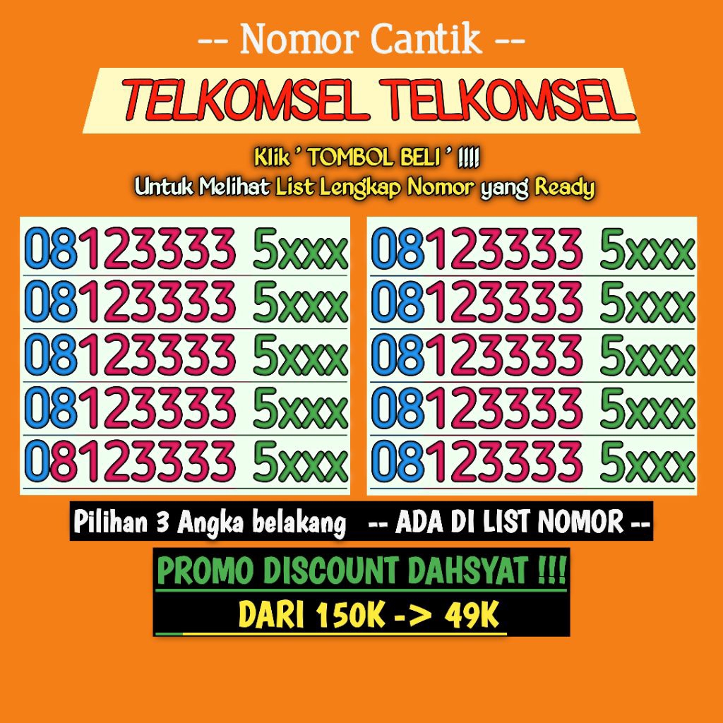 Jual Kartu Perdana Telkomsel Nomor Cantik 0812 Simpati Prabayar Kembar Angka 3 Nomer Usaha CP ...