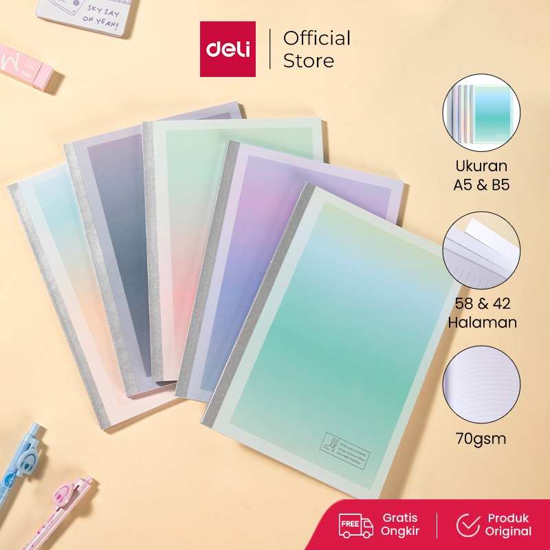 Jual Deli Softcover Notebook Buku Catatan A5/B5 42/58 halaman NA558W ...