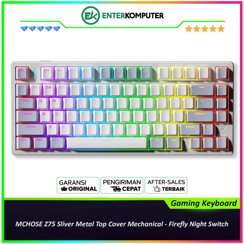 Jual MCHOSE Z75 Sliver Metal Top Cover Mechanical Gaming Keyboard ...