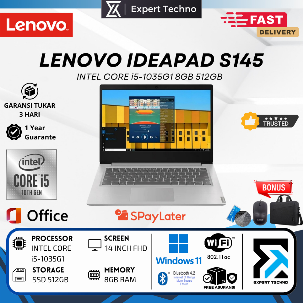 Jual LENOVO IDEAPAD S145 Intel Core i5-1035G1 8GB RAM 512GB SSD 14 INCH WINDOWS 11 | Shopee ...
