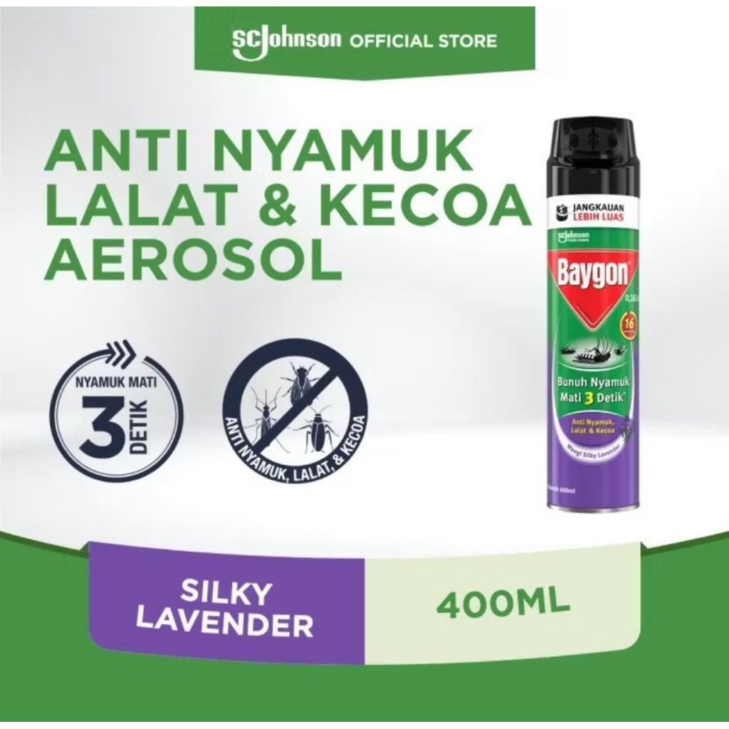 Jual Baygon Aerosol Silky Lavender 400ml Anti Nyamuk | Shopee Indonesia