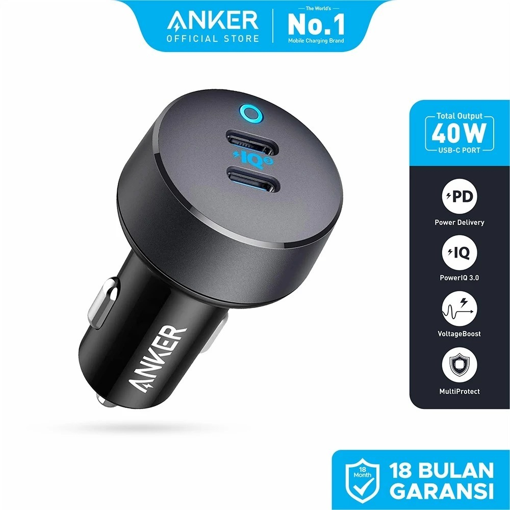 Jual Anker PowerDrive PD+ 2 Car Charger 40W Dual Port USB A & C NEW ...