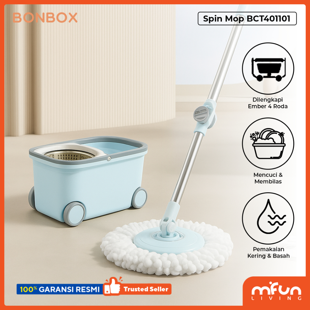 Jual Bonbox Alat Pel Lantai 2 in 1 Kain Fiber dengan Ember Spin Mop Mencuci BCT401101 | Shopee ...