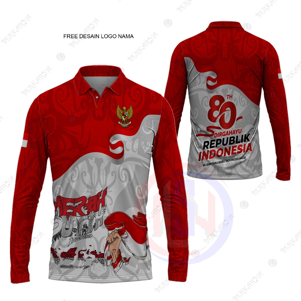 Jual Kaos Polo Pria Baju 17 Agustus Dirgahayu HUT RI 80 Baju 17 Agustus Polo Longsleeve ...