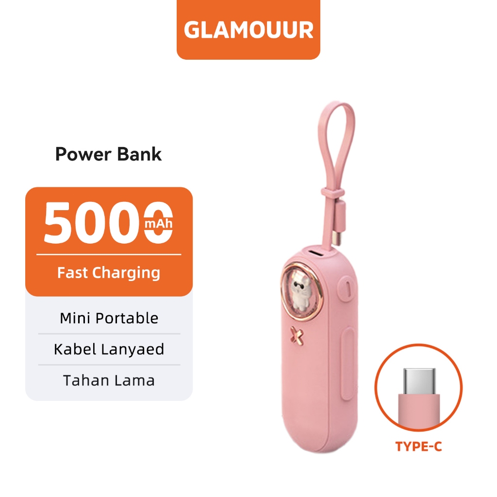 Jual Glamouur Mini Power Bank 5000mAh Fast Charging Lightning / Type C ...