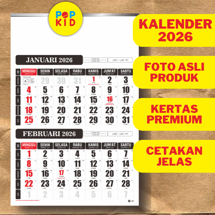 Jual PROMO KALENDER DINDING TAHUN 2026 - 2 BULANAN - 6 LEMBAR - TERMURAH | KALENDER ARAB ...