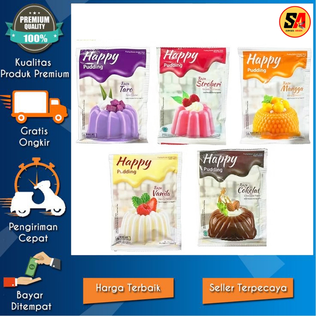 Jual Happy Pudding Strawberry Coklat Taro Vanilla / Nutrijell Puding ...