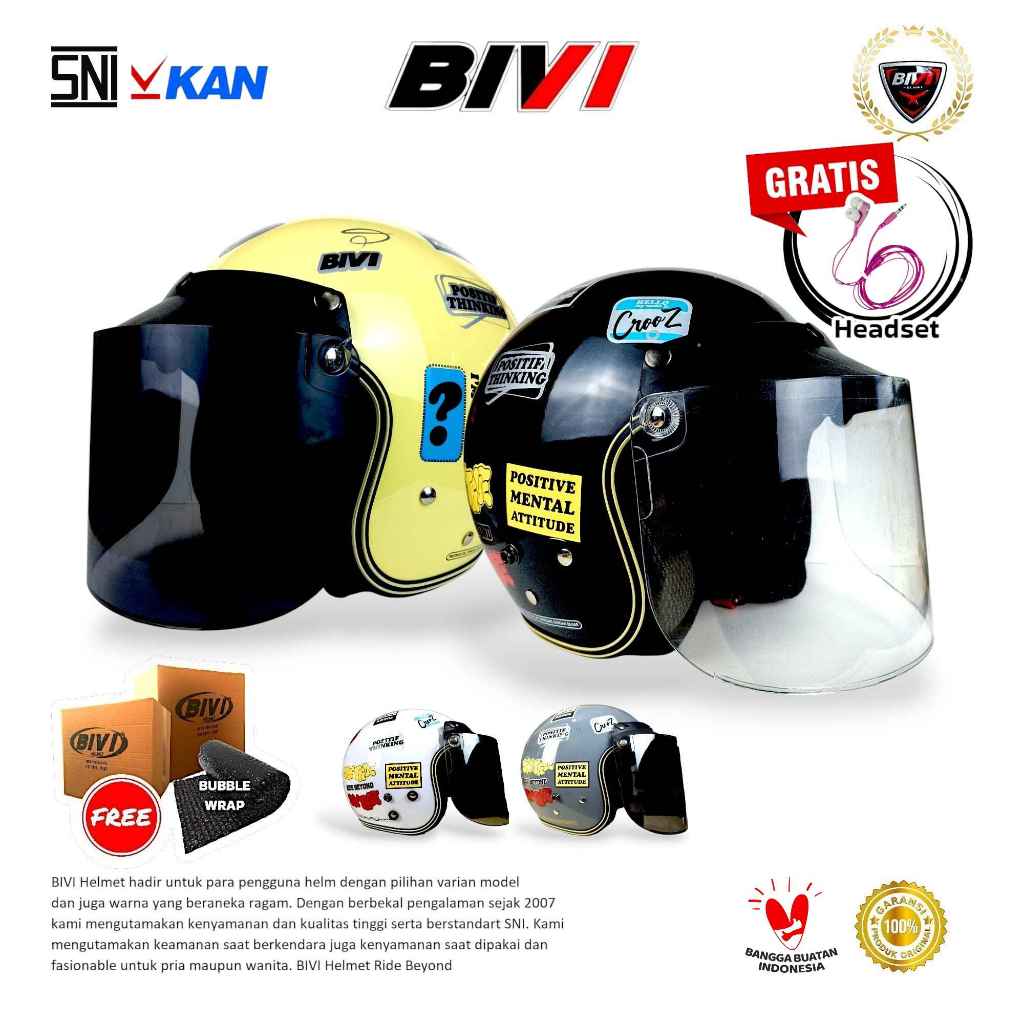 Jual HELM BIVI Bogo Motif Crooz SNI Half Face + Kaca Pria Wanita Dewasa Hijab | Shopee Indonesia