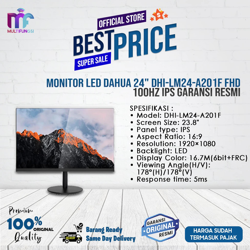 Jual Monitor LED Dahua 24" DHI-LM24-A201F (Pengganti DHI-LM24-H200) FHD 100Hz IPS Garansi Resmi ...