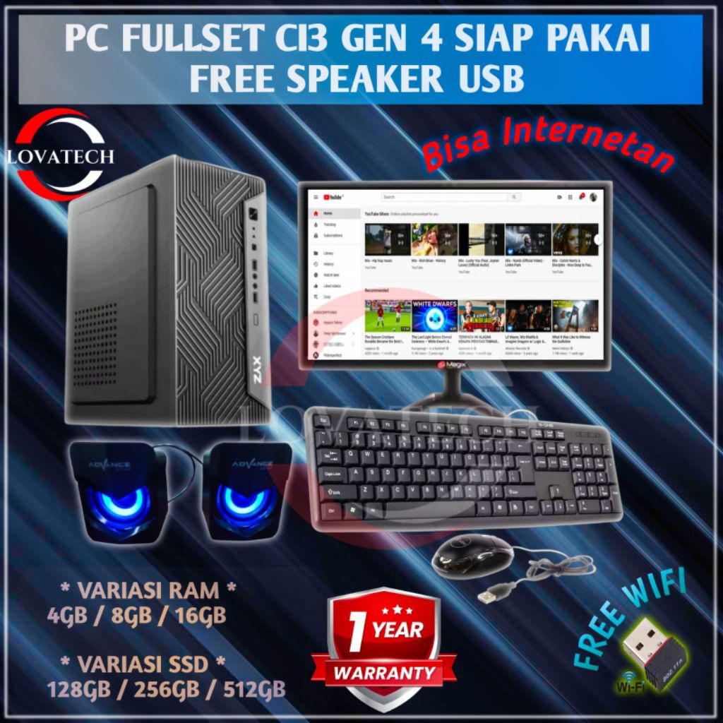 Jual PC SIAP PAKAI| PC KOMPUTER CORE I3 FULLSET MURAH / CPU RAKITAN CORE I3 GEN 4 RAM 16GB SSD ...