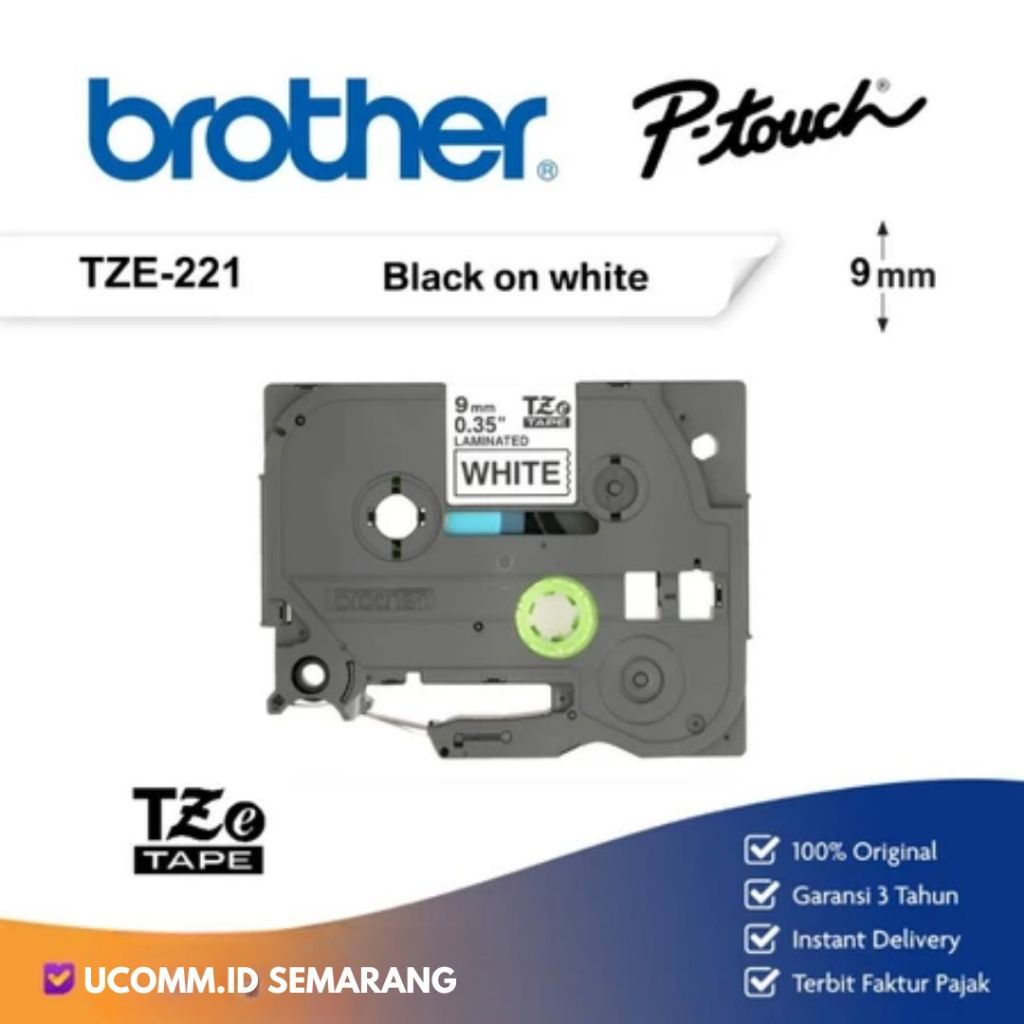 Jual Brother Label Tape TZE-221 TZE 221 Black on White Laminated Tapes ...