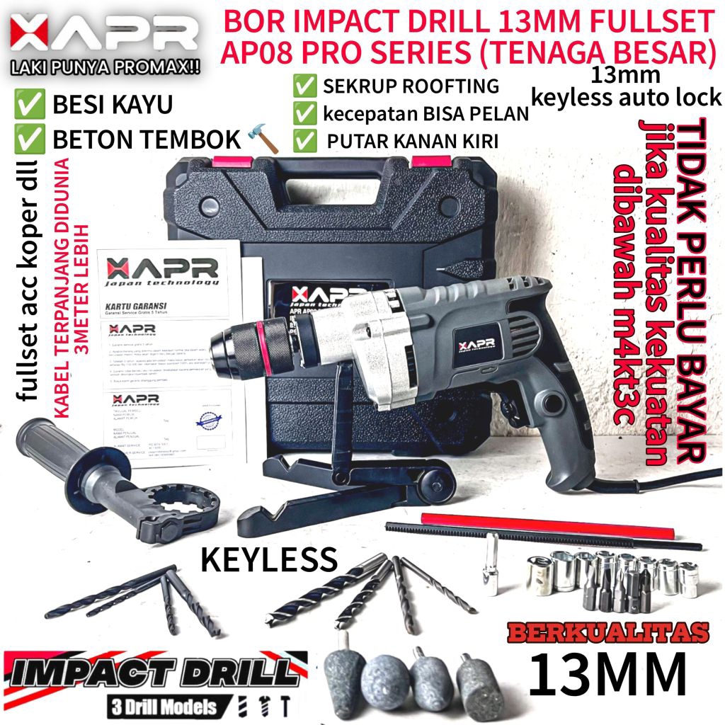 Jual Raja bor impact drill 13mm APR AP08 PRO Series beton besi kayu ...