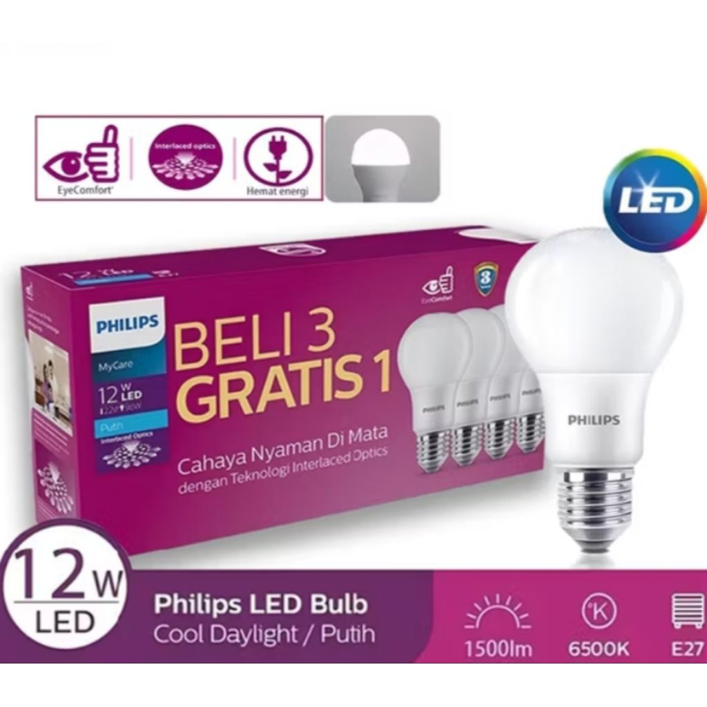 Jual Philips Lampu LED Mycare 12W Putih Paket Bohlam LED Bulb 12 Watt ...