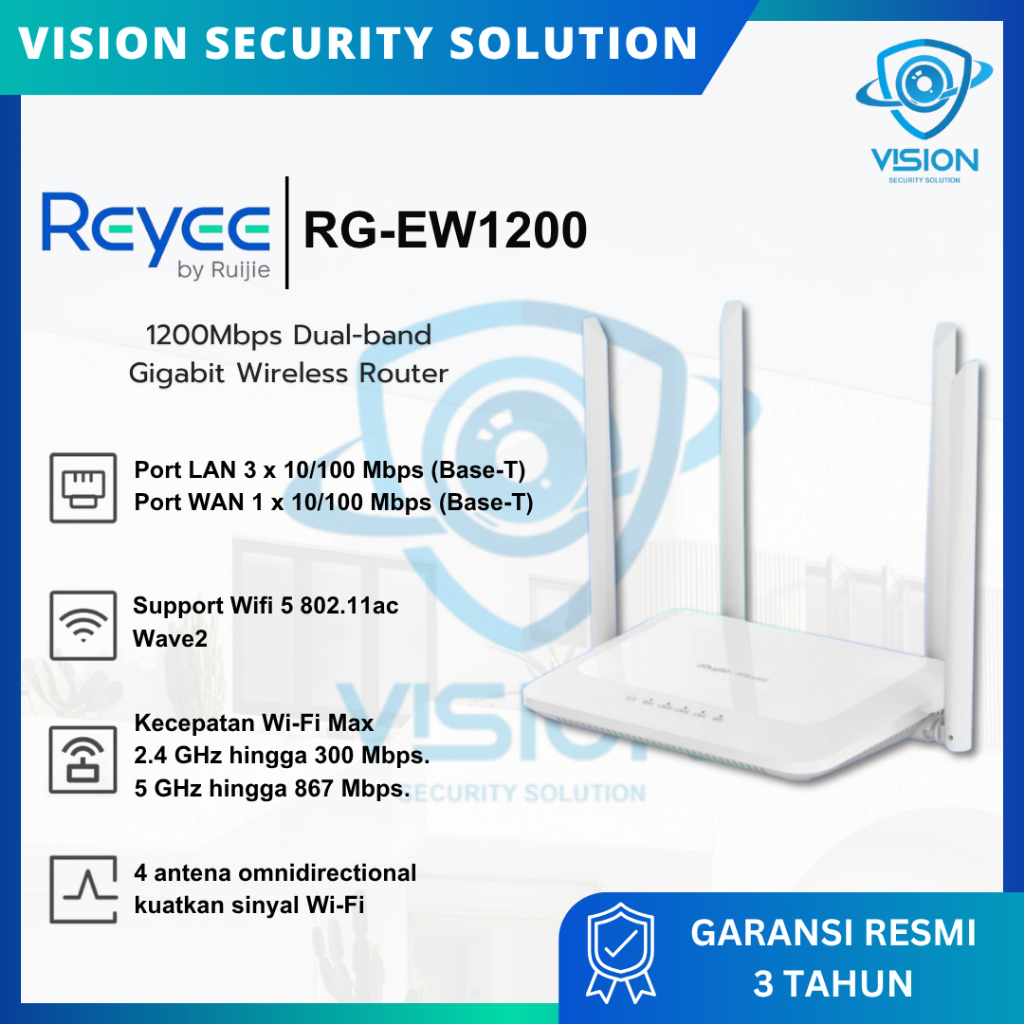 Jual Ruijie Reyee RG-EW1200 AC1200 Wireless Router Wifi 5 1200Mbps Dual Band Gigabit Wireless ...