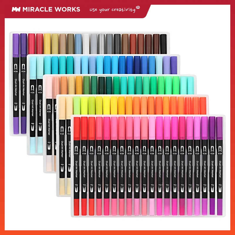 Jual MW Spidol Warna Set 24/36/60/80/100/120 Warna Brush Pen Double ...