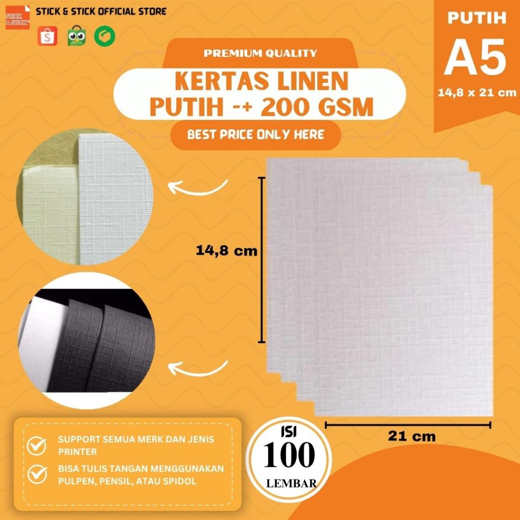 Jual Kertas Linen Putih -/+ 200gsm A5 isi 100 lbr - Kertas Linen Jepang ...