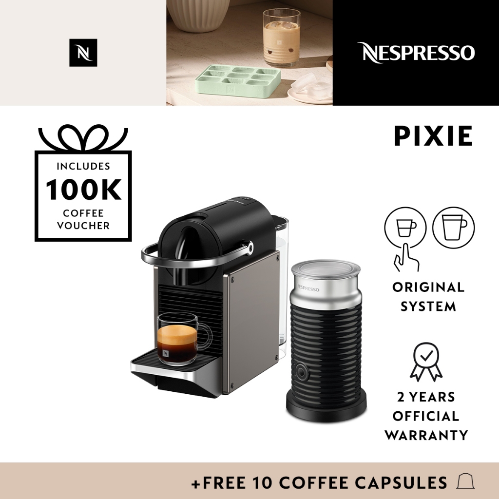 Jual NESPRESSO Pixie Coffee Machine Titanium, with Aeroccino3 Black ...