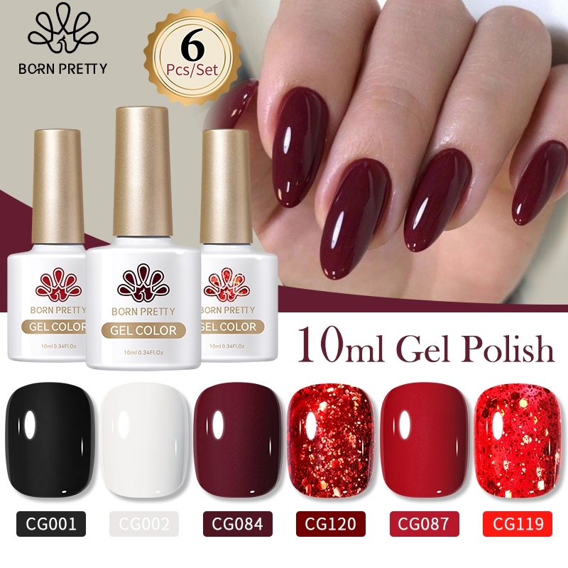 Jual BORN PRETTY Red Gel Nail Gel Polish Set 10ml 6 Botol Maroon Merah ...